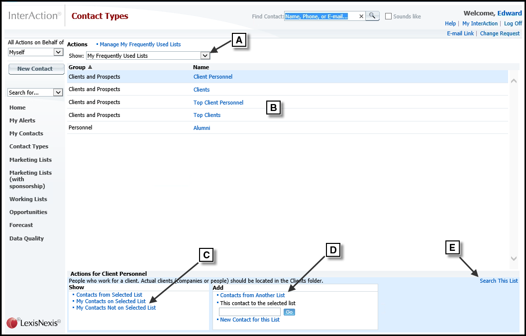 Using Lists – InterAction Web Client