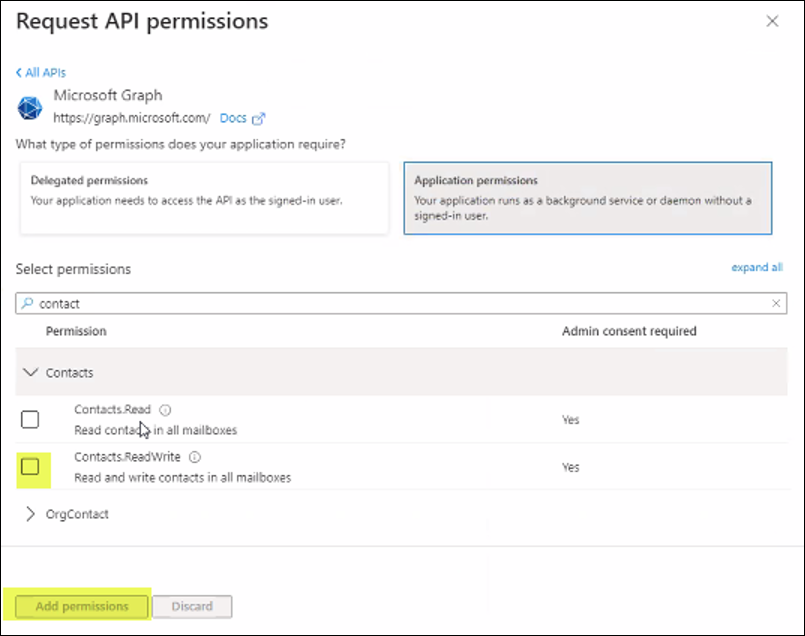 Add Microsoft Graph API Permissions – InterAction® Web Client Answer Center