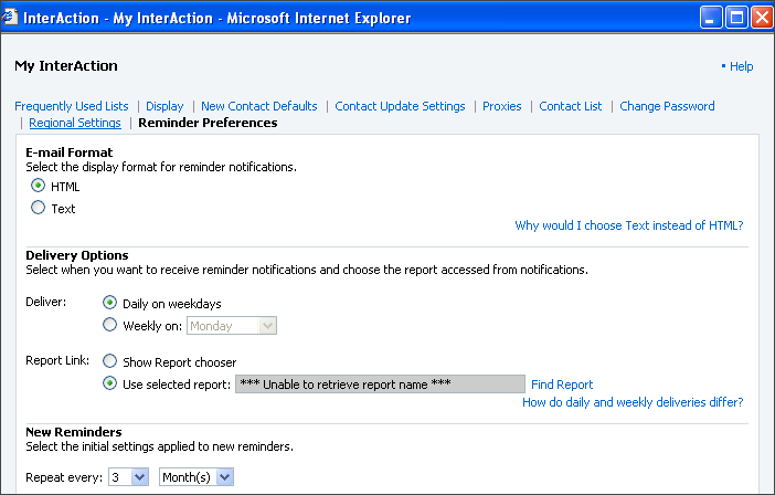 Overview of Reminders – InterAction Web Client