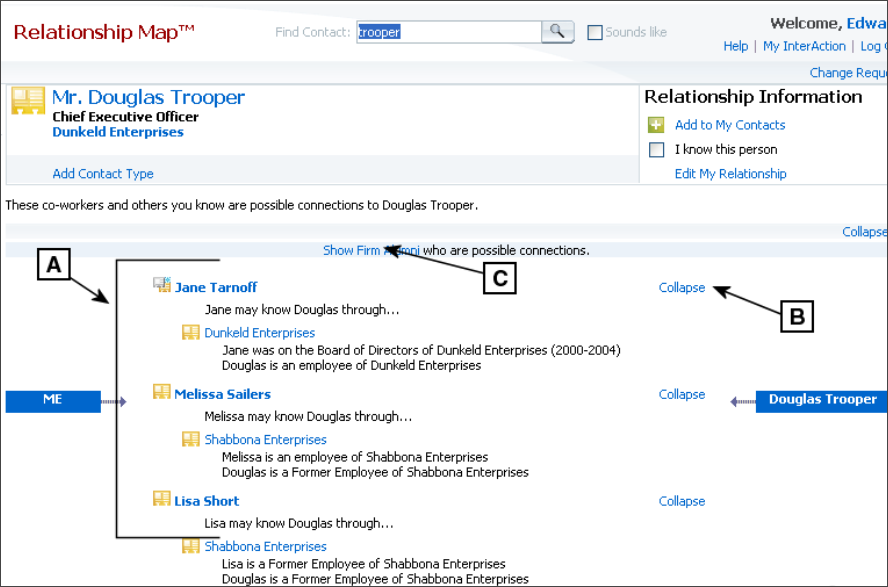Finding Connections Between Contacts with the Relationship Map – InterAction Web Client